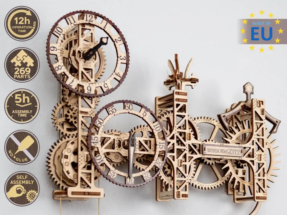 3D Wooden Clock Puzzle - Steampunk Wall Clock | Wooden.City